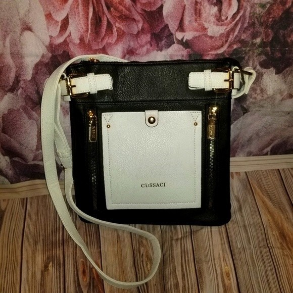 Bags | Gussaci Crossbody Bag Black And White Gold Accents 11 X 1 | Poshmark